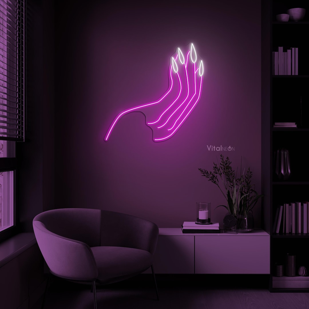 Hand Neon Sign, Hand LED Light, Hand With Nails Wall Decor, Home Wall ...