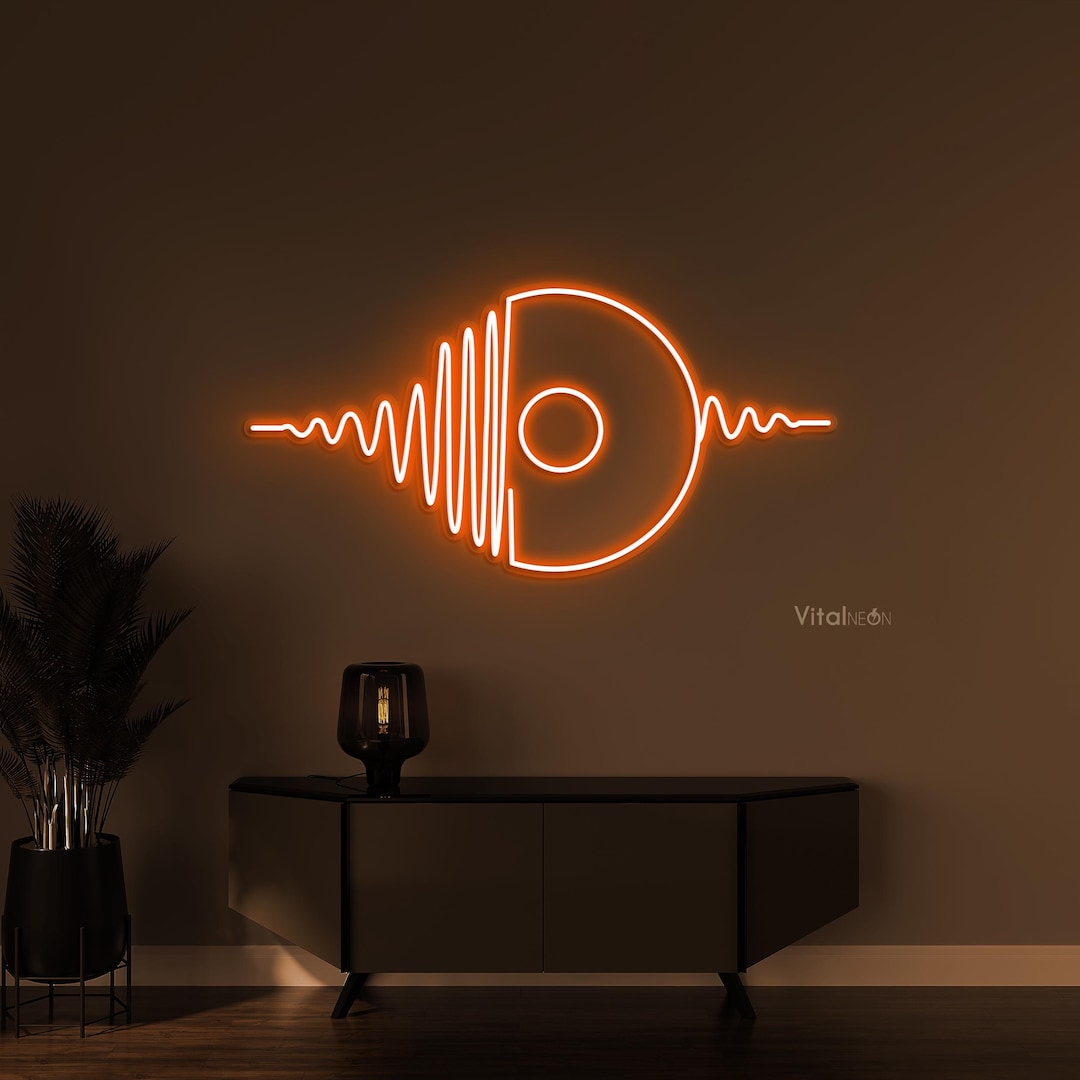 Vinyl Disc Wave Neon Sign, Record and Soundwave Light, Sound Wave Wall ...