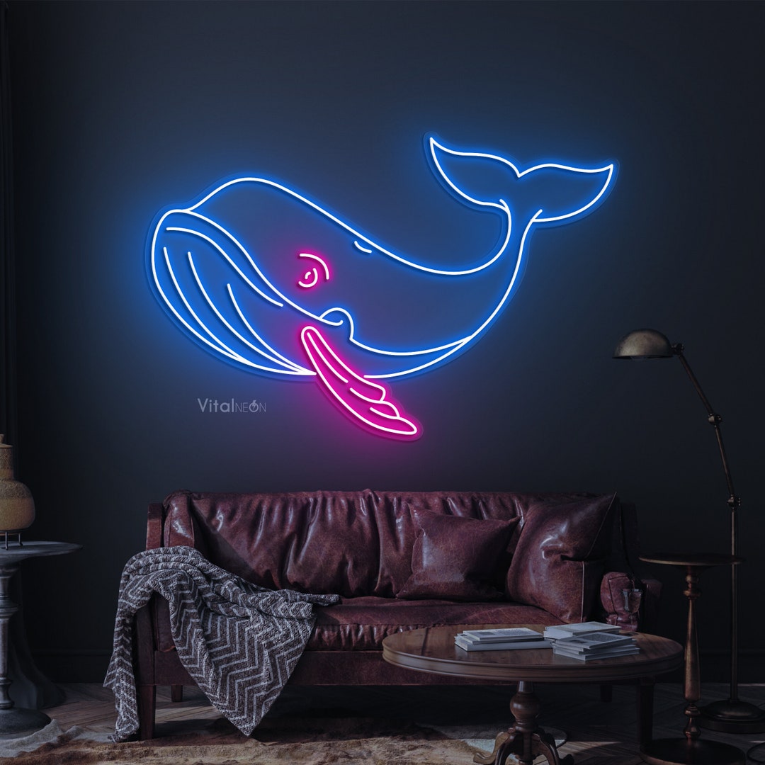 Whale Neon Sign, Whale LED Light, Colorful Whale Wall Art, Whale Night ...