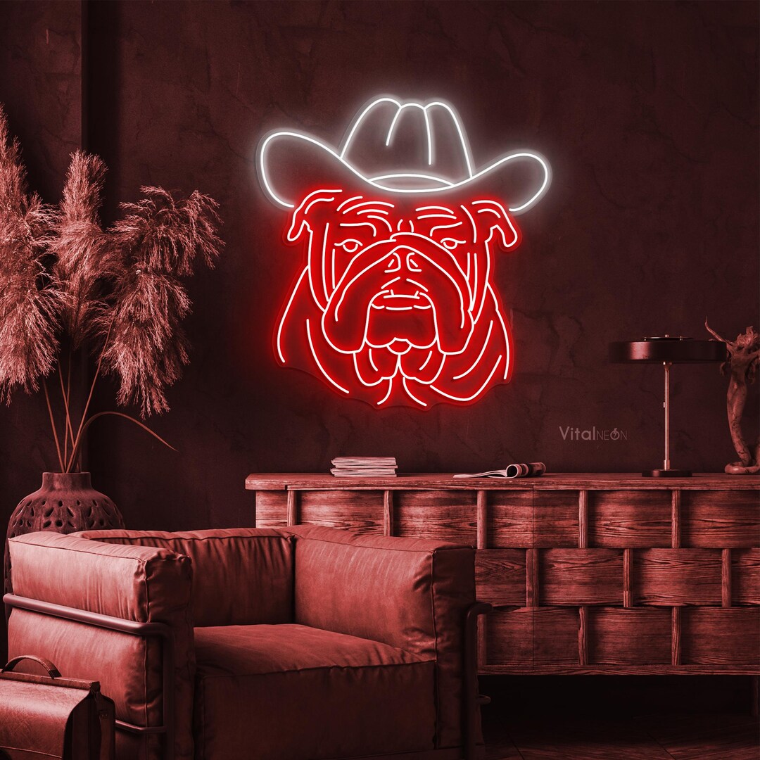 Cowboy Bulldog Neon Sign, Cowboy Bulldog LED Light, Bulldog Wall Decor ...