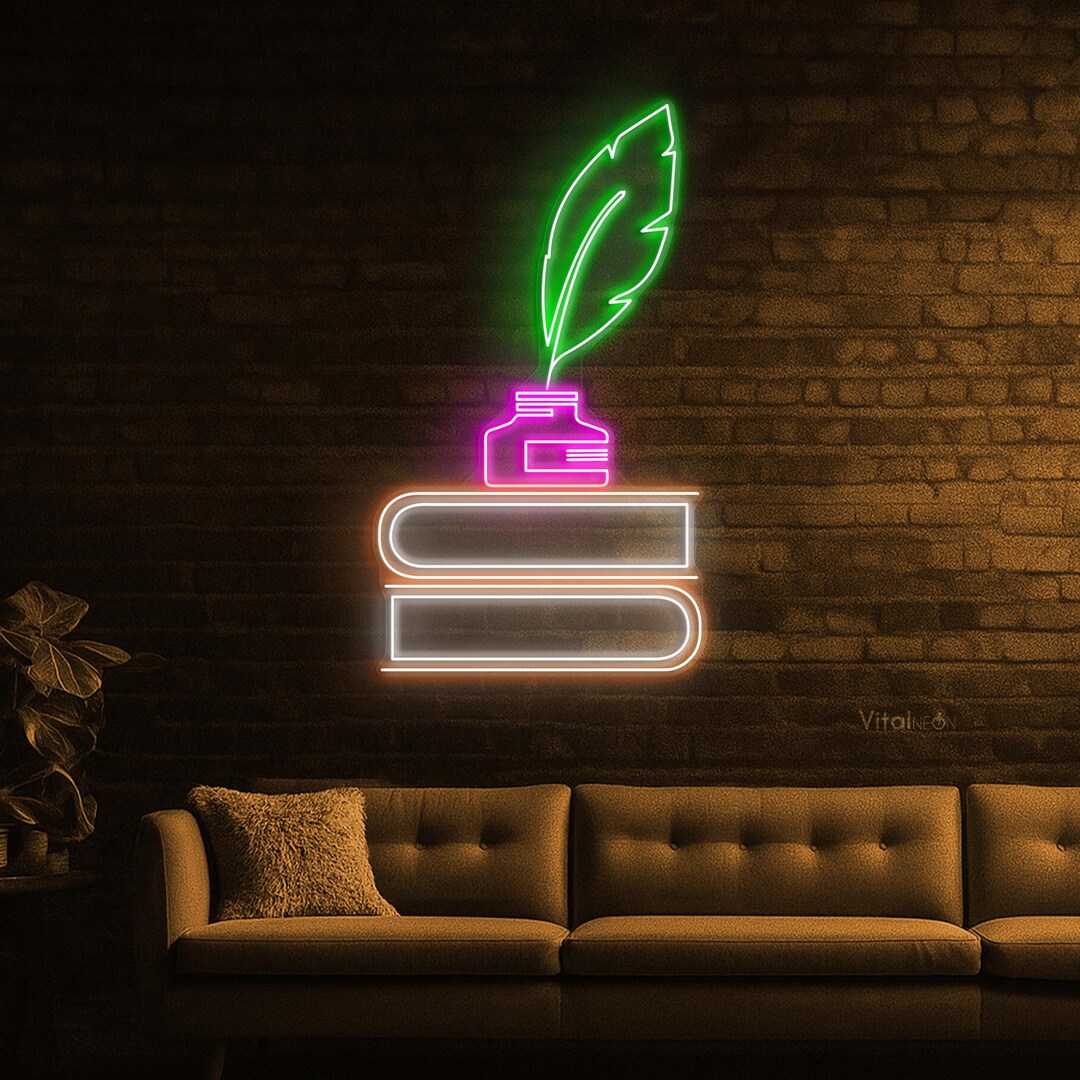 Quill and Inkpot LED Neon Sign, Feather Pen Library Decor - Etsy