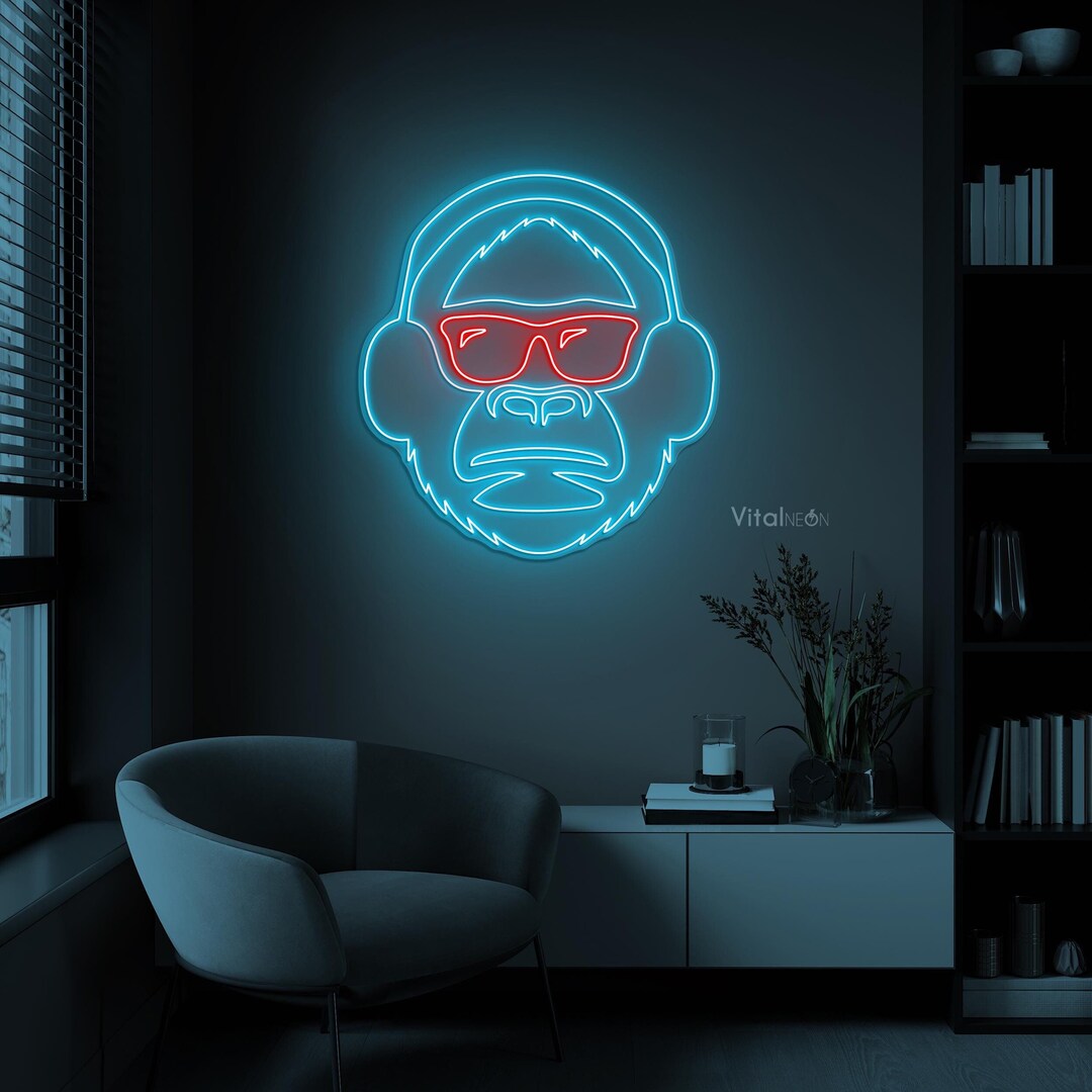Cool Monkey Music Neon Sign, Monkey Headphone LED Light, Gorilla With ...