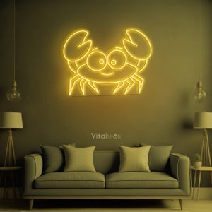 Crab Neon Sign, Crab LED Light, Crab Wall Art Sign, Beach House Decor ...