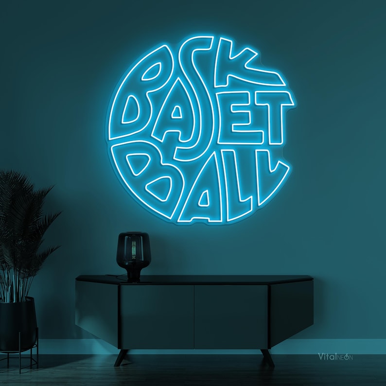 Basketball Logo LED Neon Sign, Game Room Sports Shop Wall Art Gift ...