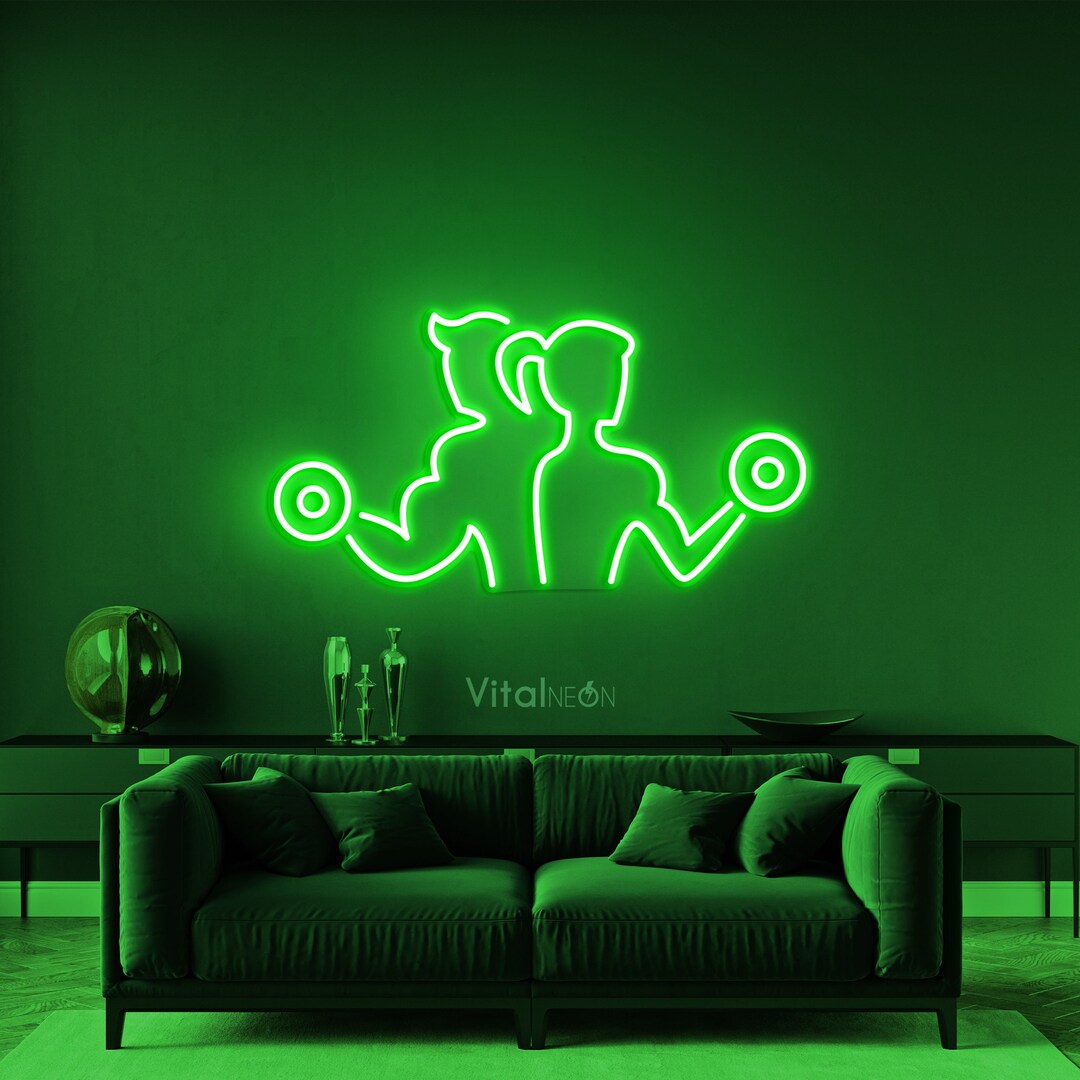 Gym Neon Sign, Man and Woman With Dumbbells Light, Fitness Decor ...