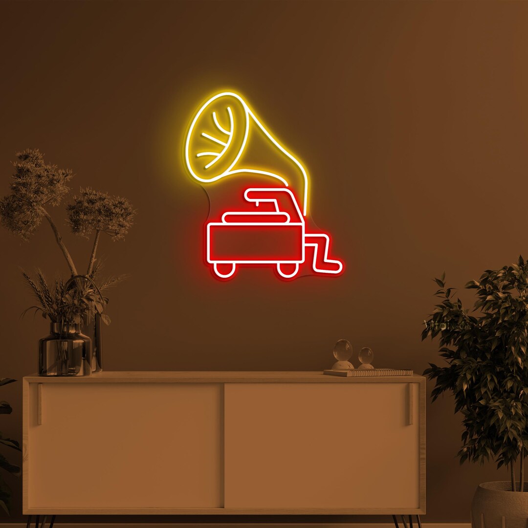 Gramophone Neon Sign, LED Record Player Wall Decor, Music Studio Light ...