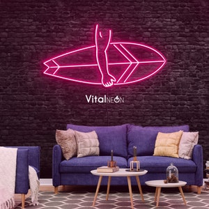 Surfboard Neon Sign, Surf Man LED Sign, Surfing Wall Decor, Gift for ...