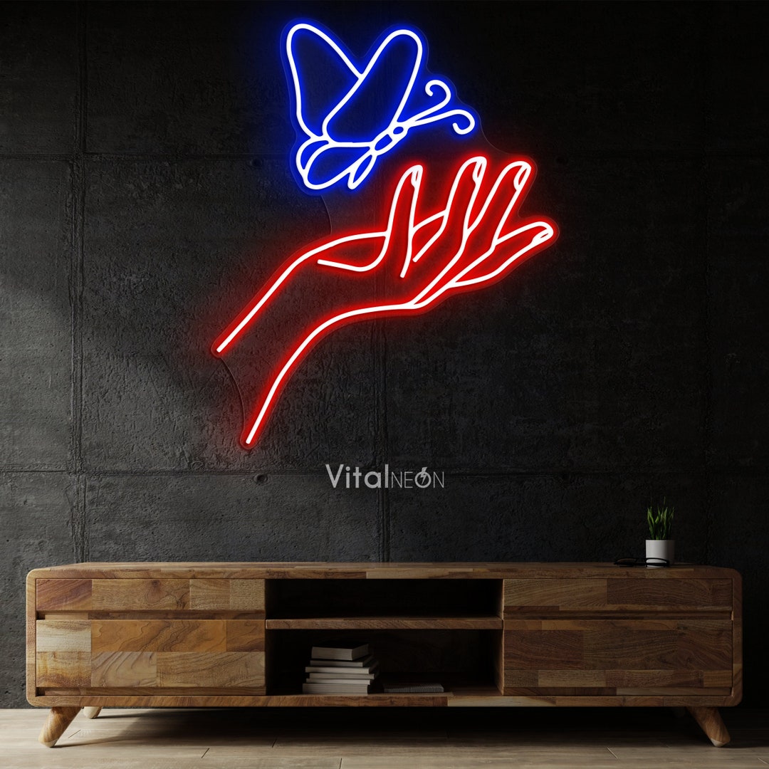 Hand With Butterfly Neon Sign, Custom LED Wall Art - Etsy