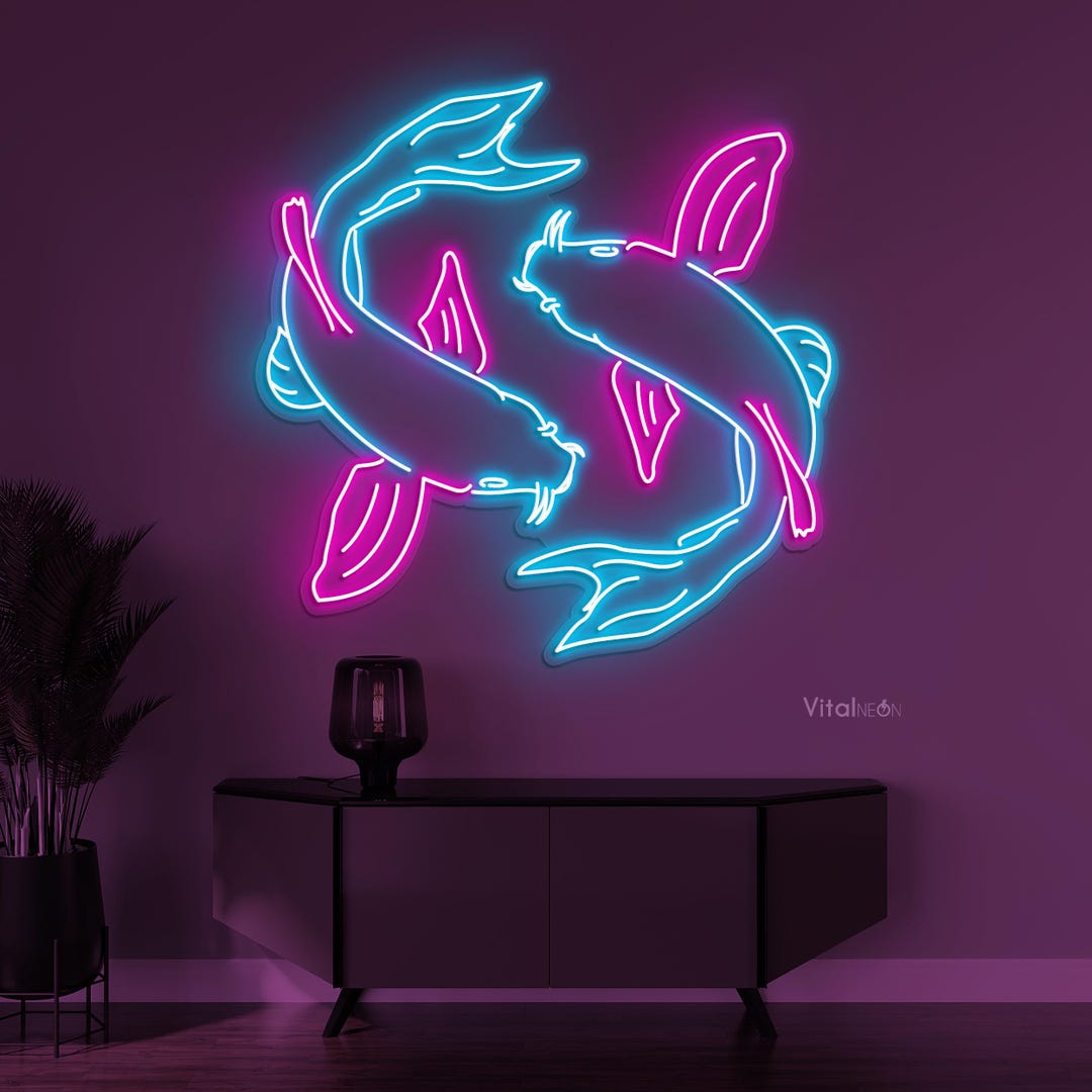 Koi Fish Neon Sign, Koi Fish LED Light, Fish LED Neon Art, Swimming ...