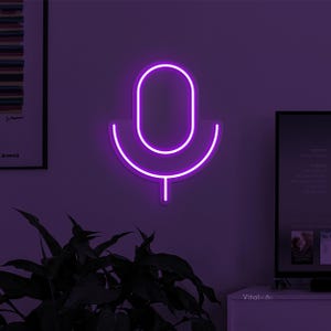 Microphone Neon Sign, Microphone LED Light, Podcast Wall Art, Music ...