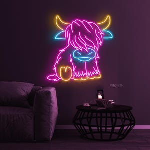 Highland Cow Neon Sign LED Light Farmhouse Wall Art Western Cattle Home ...