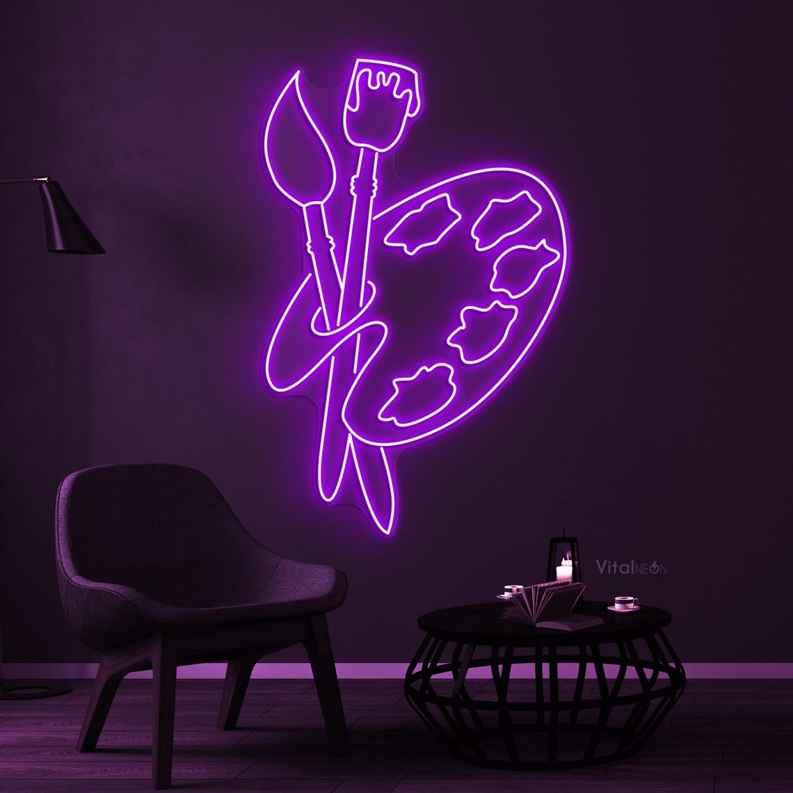 Palette and Brushes LED Neon Light, Paint Palette Wall Art, Artist Room ...
