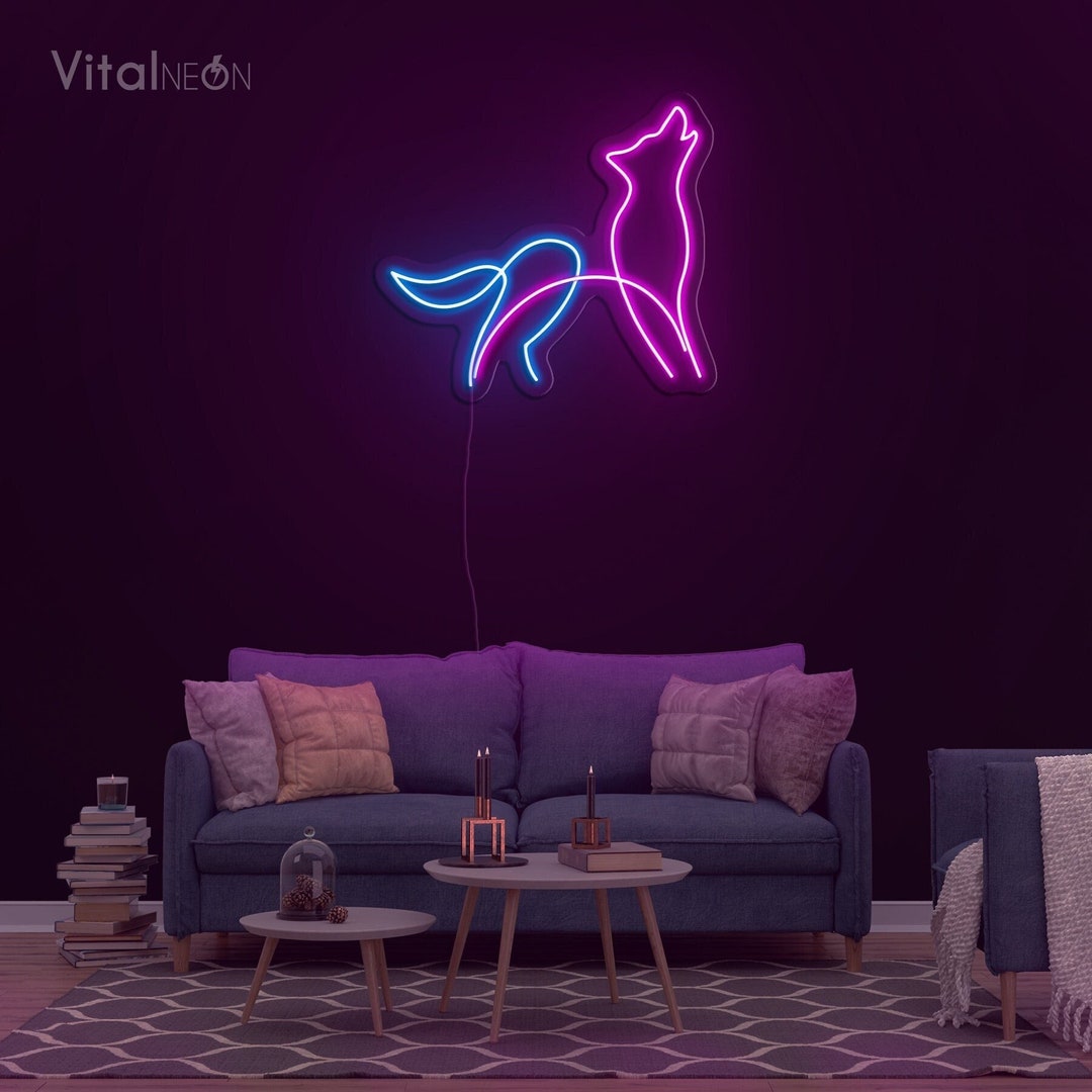 Howling Wolf Neon Sign, Wildlife Wolf Neon Art, Nature Lover Decor ...