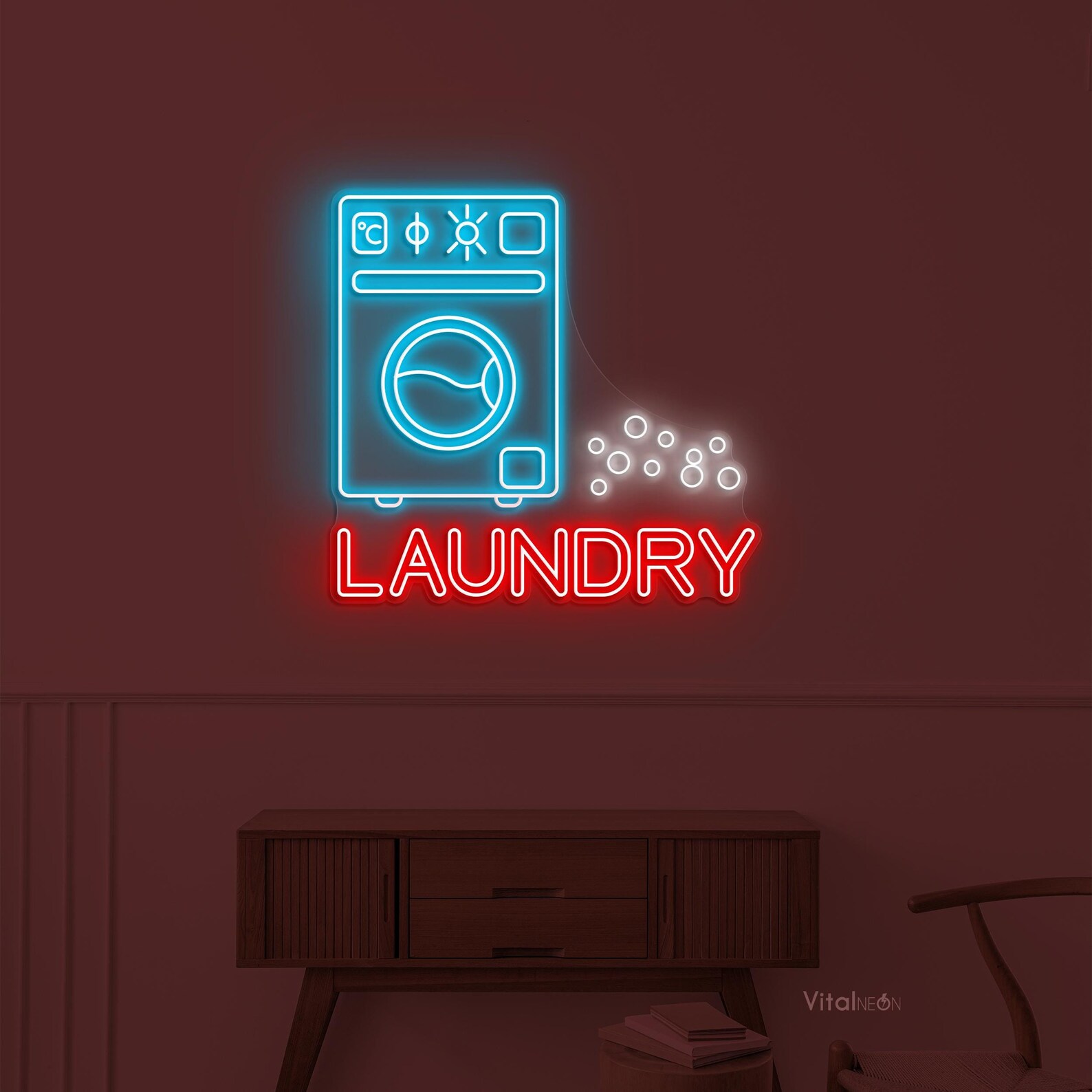 Laundry Neon Sign, Laundry Machine LED Light, Washing Machine Wall ...