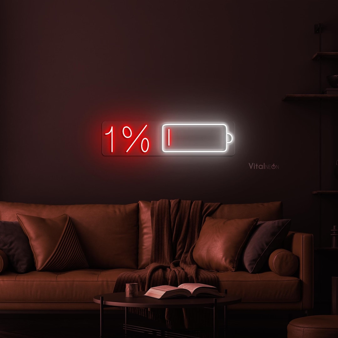 Low Battery Neon Sign, 1% Battery LED Light, Low Battery LED Neon Art ...