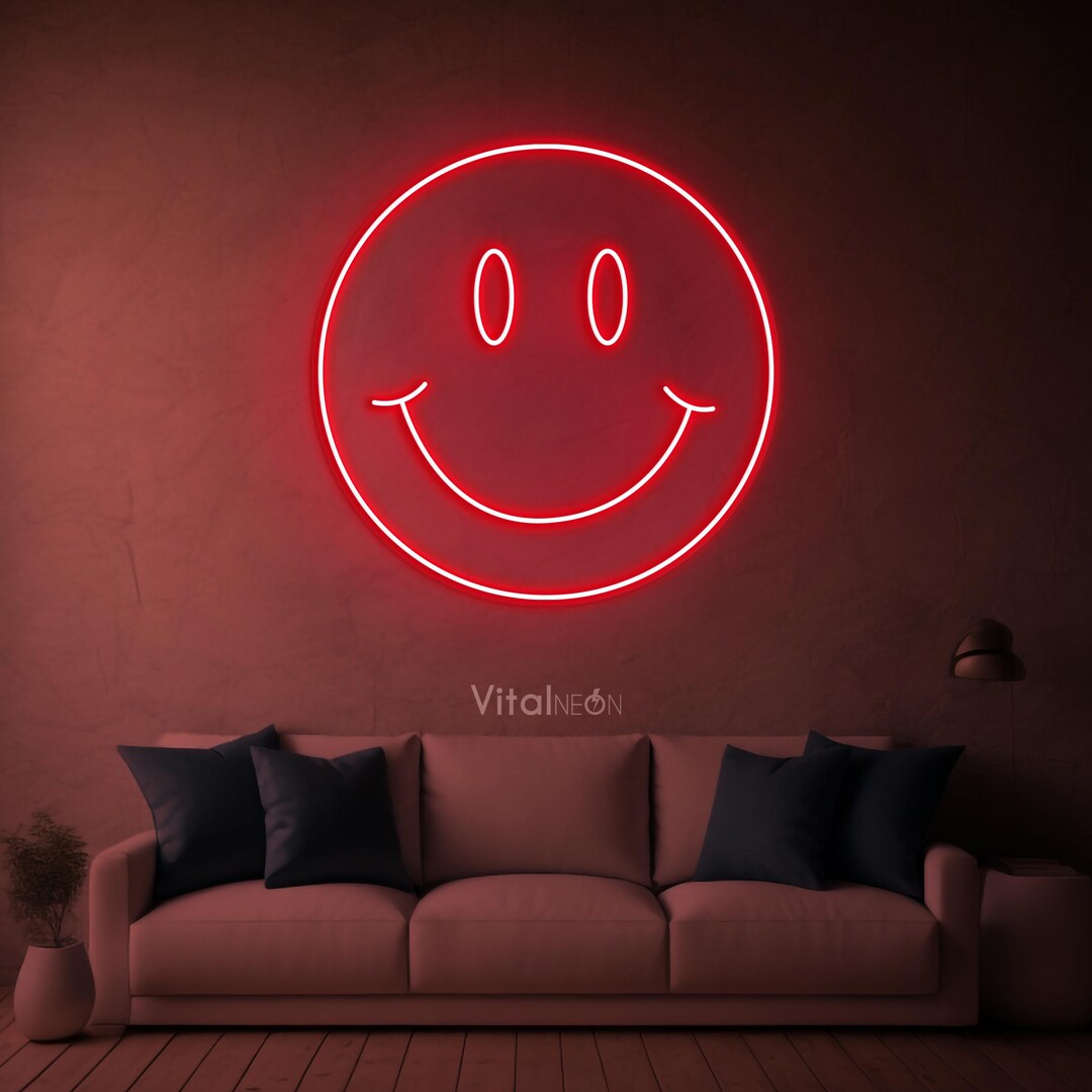 Smiley Face Neon Sign, Smiley Face LED Light, Emoji Wall Art, Happy ...