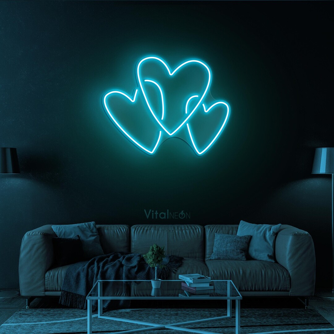 Hearts Neon Sign, Love Heart LED Light, Triple Hearts LED Neon Art ...