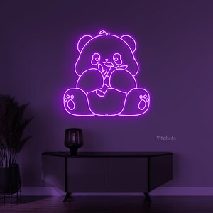 Panda Neon Sign, Panda LED Light, Panda Eating LED Wall Decor, Cute ...