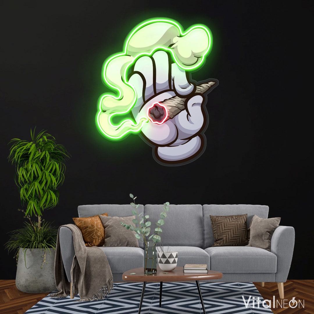 Hand Holding Cigar Smoke Neon Sign, Smoking Art Neon Light, Bar and ...