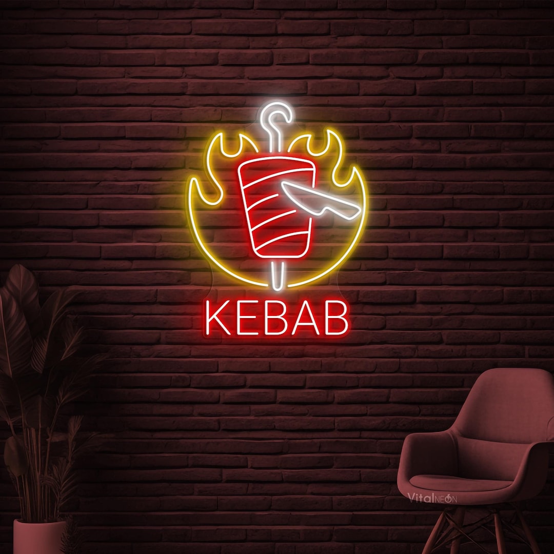 Kebab Neon Sign, Kebab Neon Light, Kebab Logo Wall Art, Restaurant Wall ...
