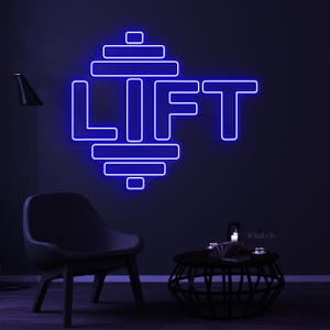 Dumbbell Neon Sign LED Light Lift Gym Wall Art Workout Heavy Lift Room ...