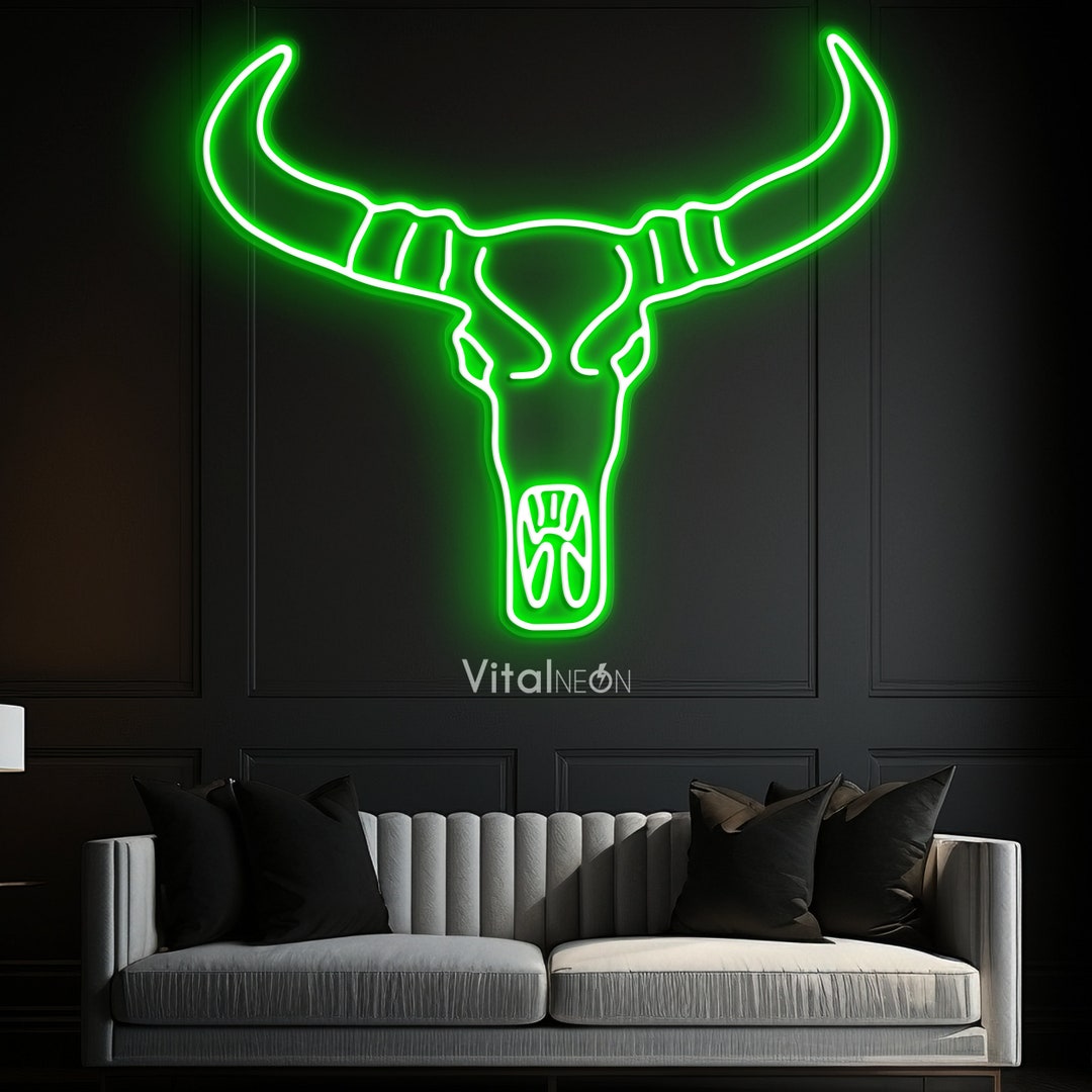 Bull Skull Neon Sign, Bull Horns & Texas Longhorn Neon Lights, Longhorn ...