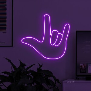 Rock on Hand Neon Sign, Rock on Hand LED Sign, Rock & Play Wall Decor ...
