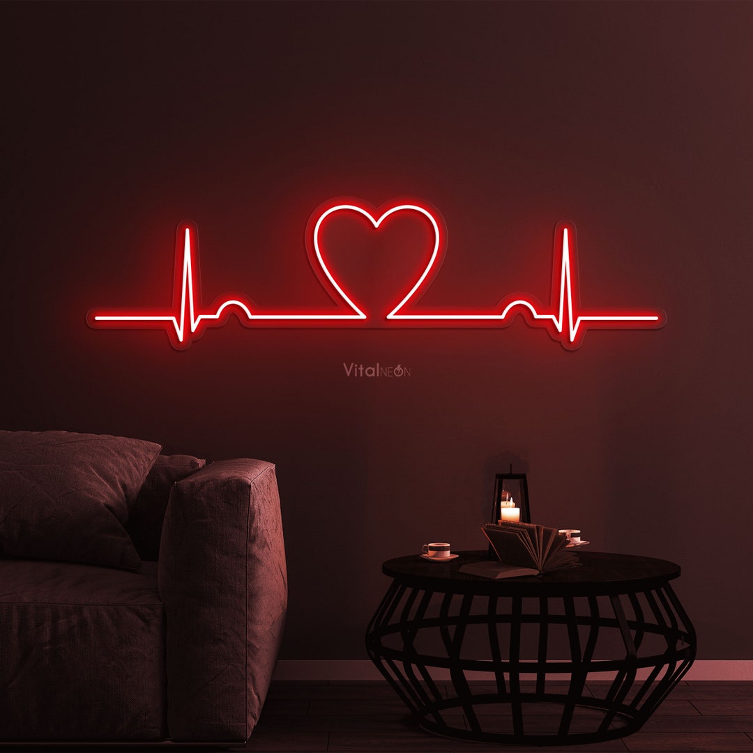 Heart Beat Neon Sign, Heart LED Neon Wall Decor for Bedroom, Heartbeat Pulse LED Light, Birthday ...