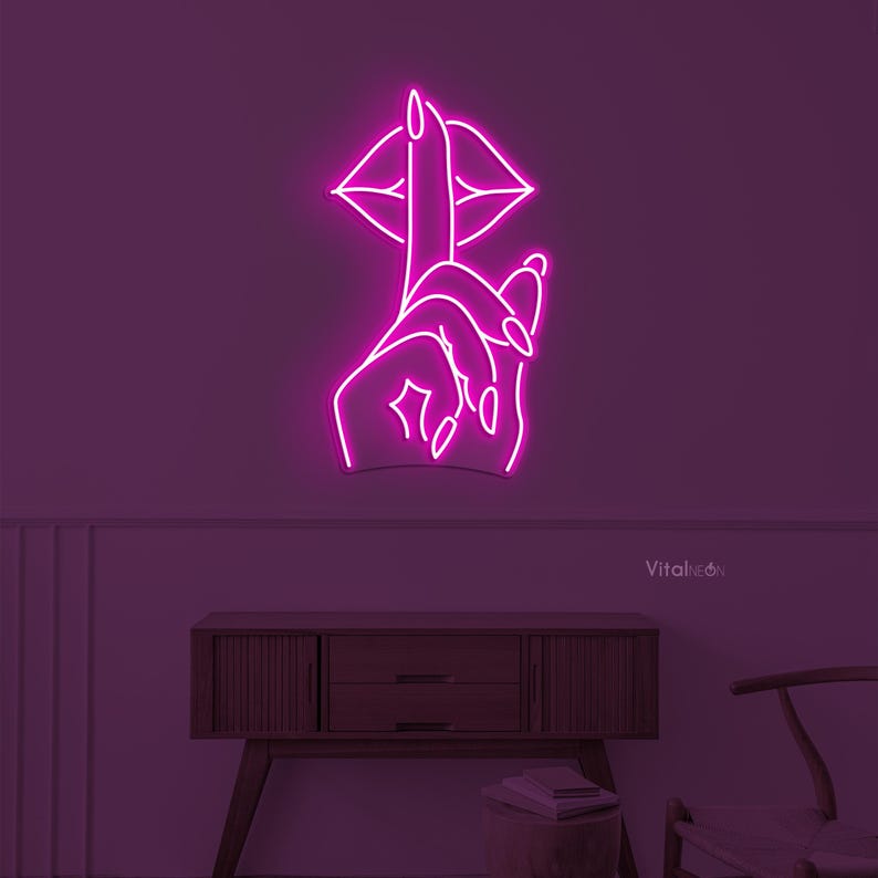 Shhh Face Neon Sign, Hand on Lips Wall Art, Quiet Silent LED Light ...