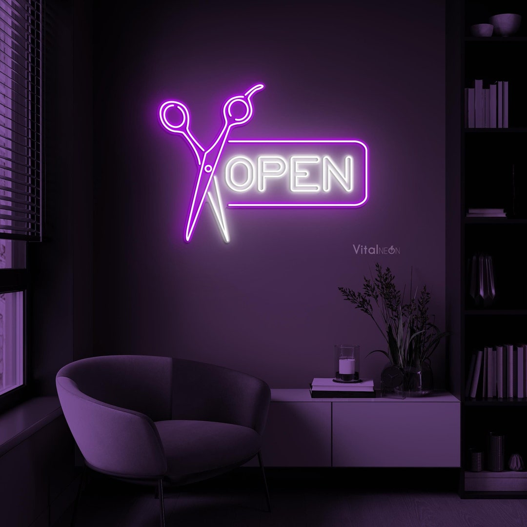 Open Neon Sign, Open Scissors LED Light, Scissors LED Sign, Neon Art ...
