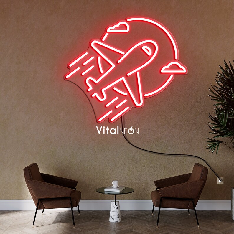 Flying Airplane LED Neon Light, Aviation Wall Decor, Aircraft Neon Sign ...