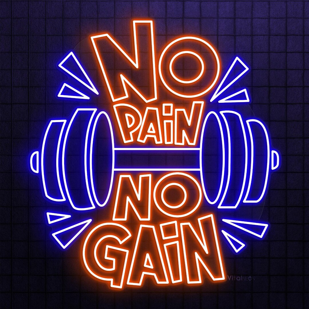 No Pain No Gain LED Neon Sign, Gym Powerlifting Home Decor, Dumbbell ...