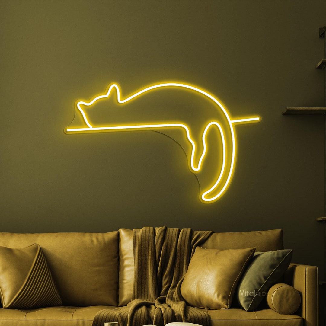 Sleepy Cat Neon Sign, Sleeping Cat LED Light, Lazy Cat Wall Decor, Kids ...