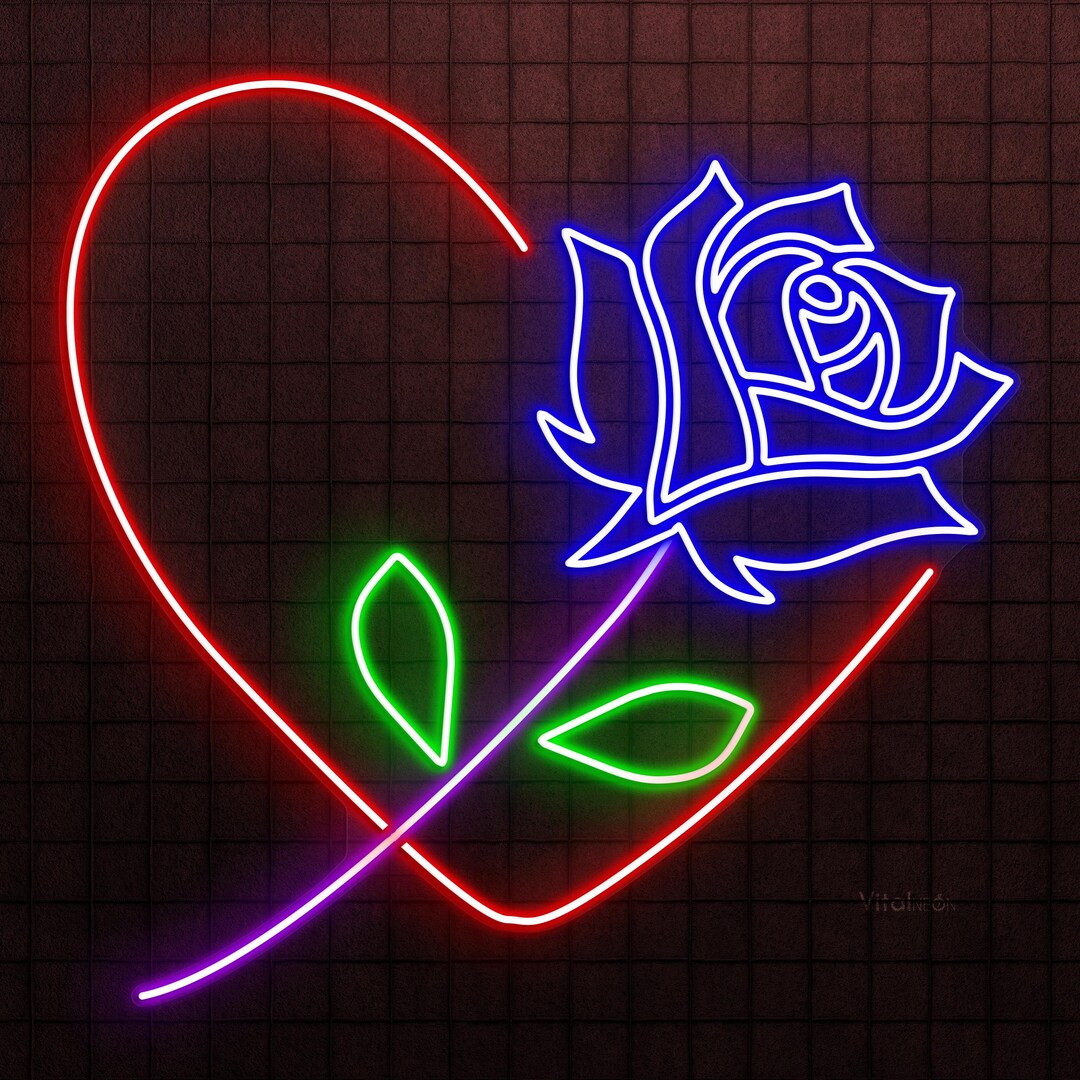 Rose Heart Neon Sign, Romantic Wall Decor, LED Light - Etsy