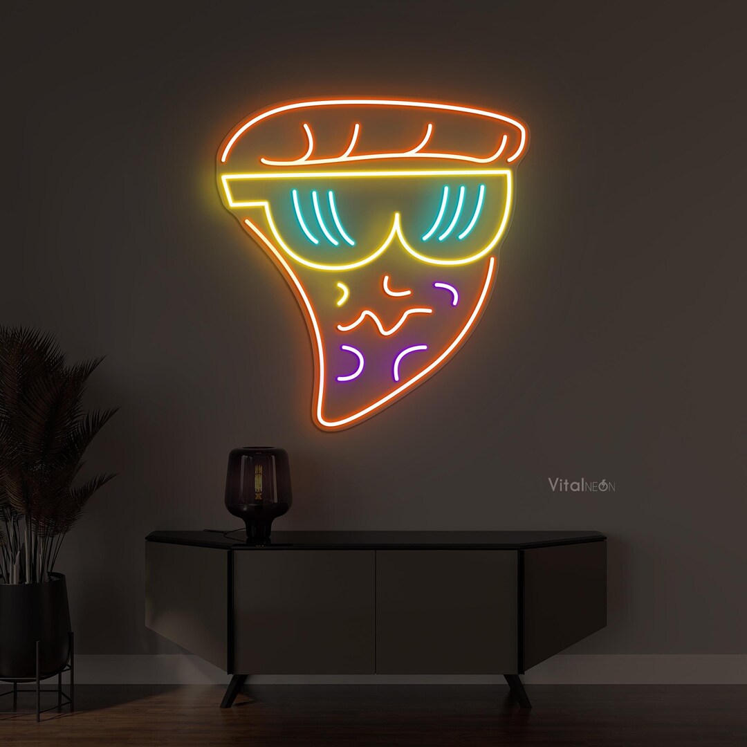 Pizza Slice Neon Sign, Pizza Slice With Sunglasses Light, Custom Neon ...
