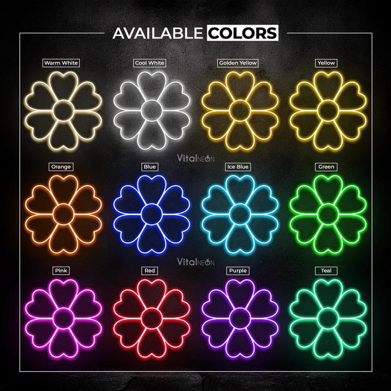Flower Neon Sign, Heart Flower LED Light, Flower Wall Decor, Decor for ...