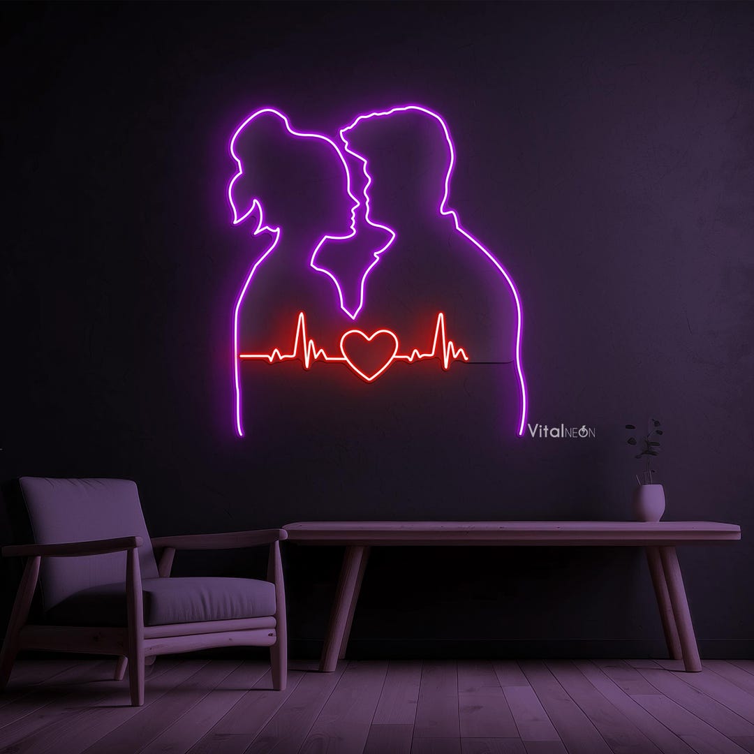 Couple Neon Sign, Kissing Couple Led Light, Heartbeat Love Wall Decor ...