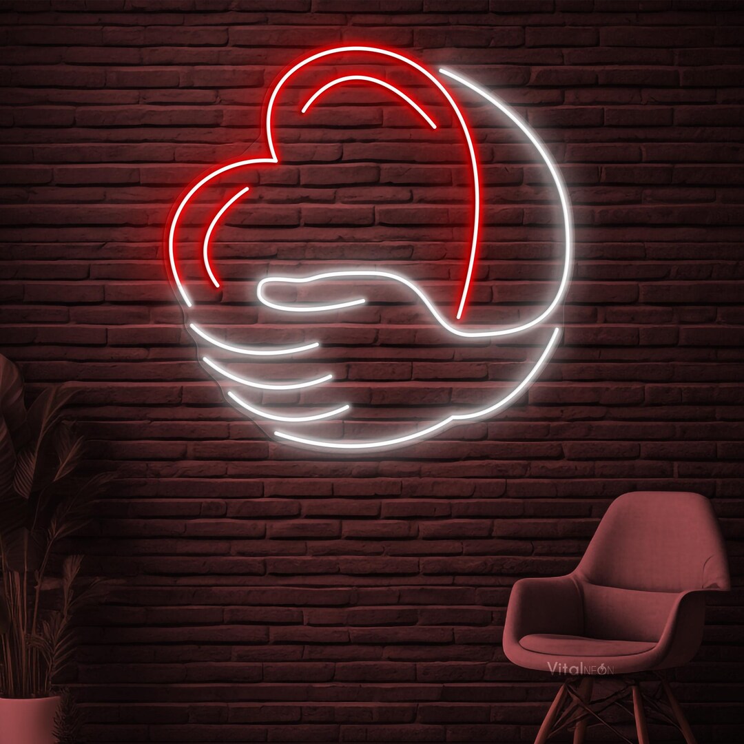 Hand Holding Heart Neon Sign, Hand Holding Heart LED Light, Heart Wall ...