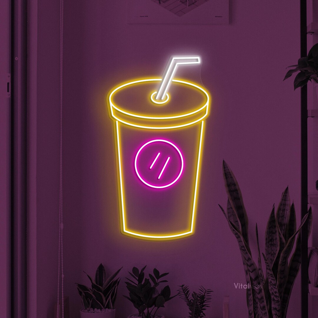 Drink Cup Neon Sign, Drink LED Light, Drink Juice Wall Decor, Bar Wall ...