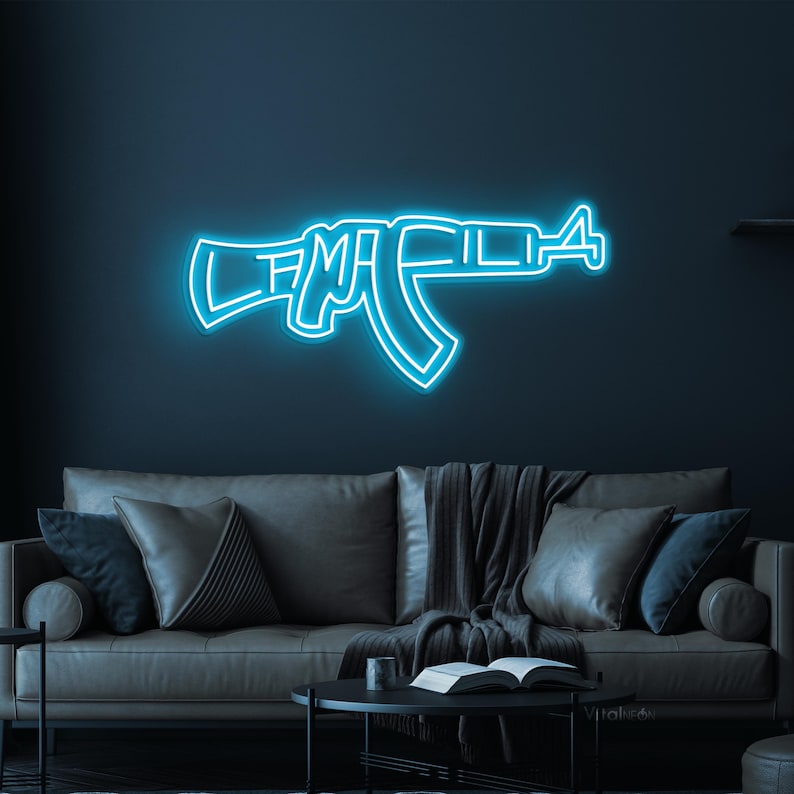 AK-47 Neon Sign LED Light Gun Wall Decor Military Custom Home Room Art ...