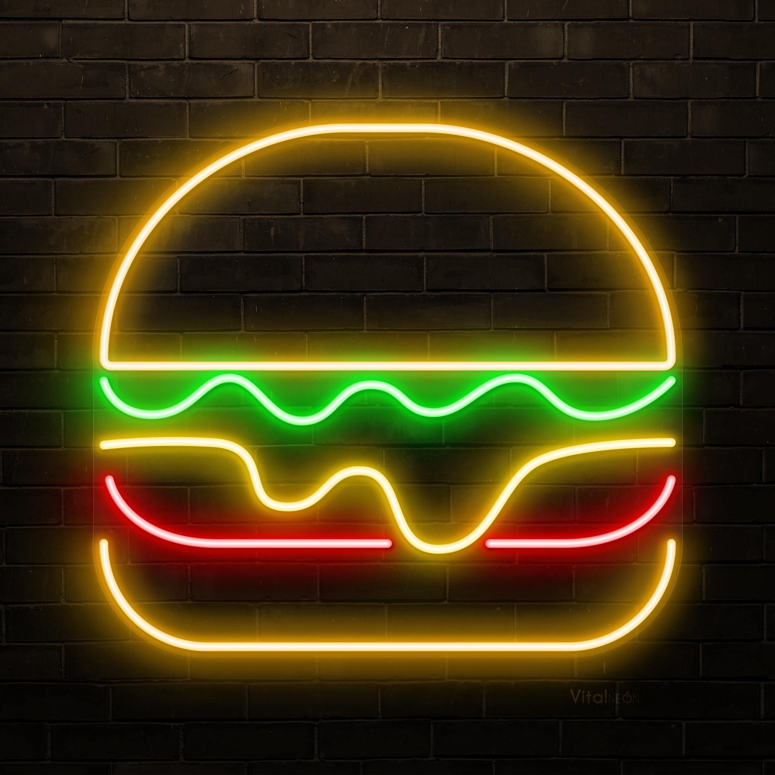 Burger Neon Sign LED Hamburger Wall Art Shop Decor Kitchen Diner Fast ...