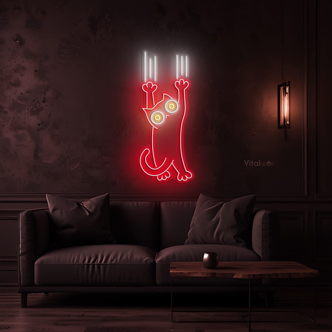 Cat Neon Sign, Clawing Cat LED Light, Scratching Cat Wall Art, Cat Neon ...