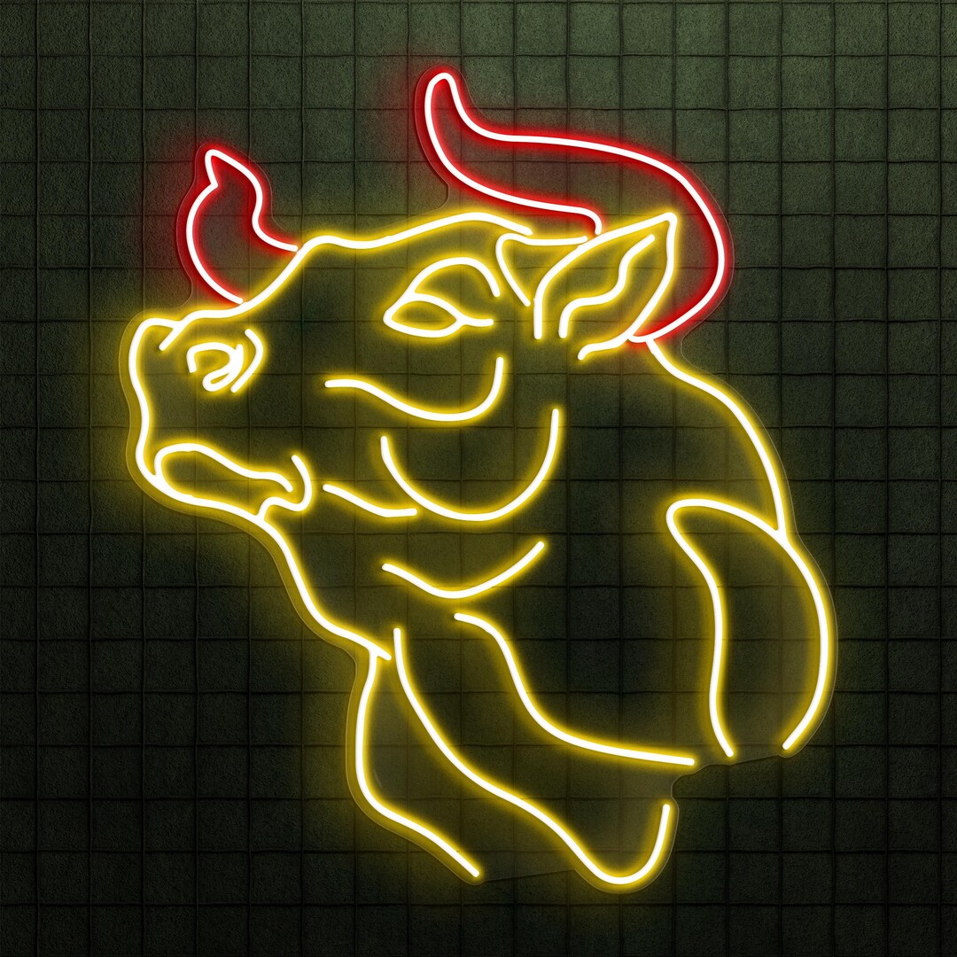 Bull Head Neon Light, Bull Neon Sign, Farmhouse Decor, Bull Neon Art ...