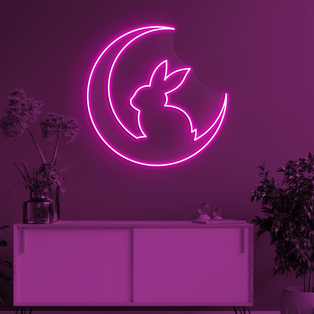Rabbit on Moon Neon Sign, Rabbit on Moon LED Light, Kids Room Decor ...