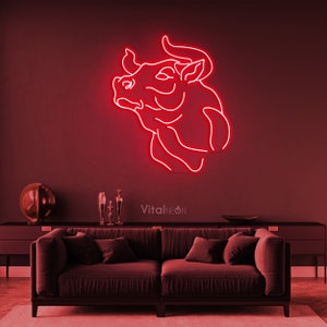 Bull Head Neon Light, Bull Neon Sign, Farmhouse Decor, Bull Neon Art ...