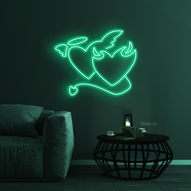 Angel Devil Heart Neon Sign LED Light Wings Wall Art Home Room Party ...