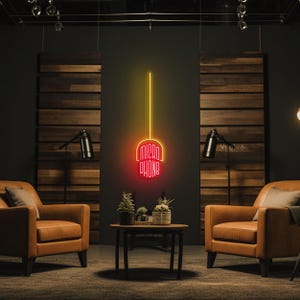 Microphone Neon Sign, LED Light for Podcast & Recording Studio, on Air ...