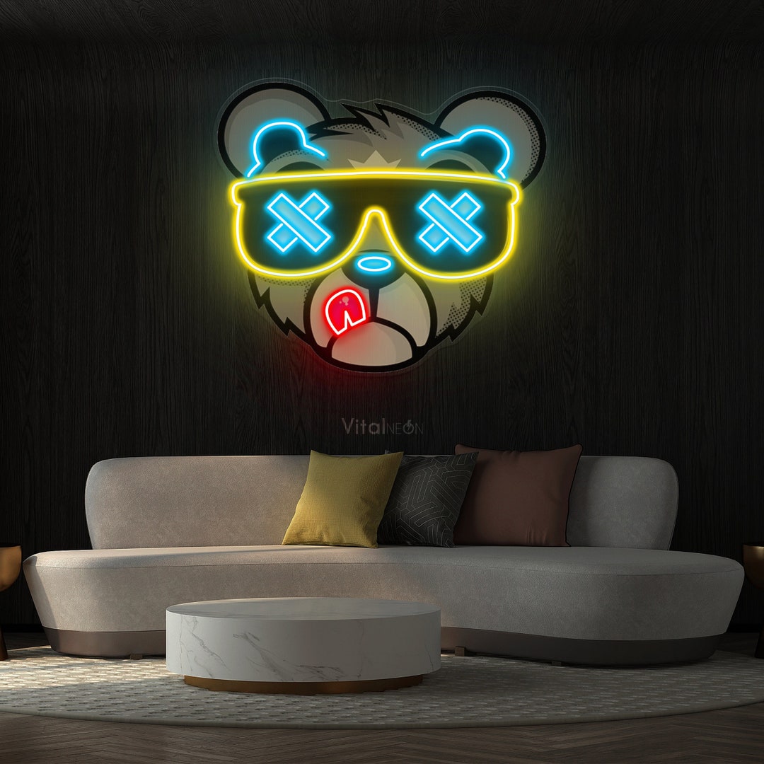 Dead Bear Neon Light, Game Room Decor, LED Bear Neon Sign, Bedroom Wall ...