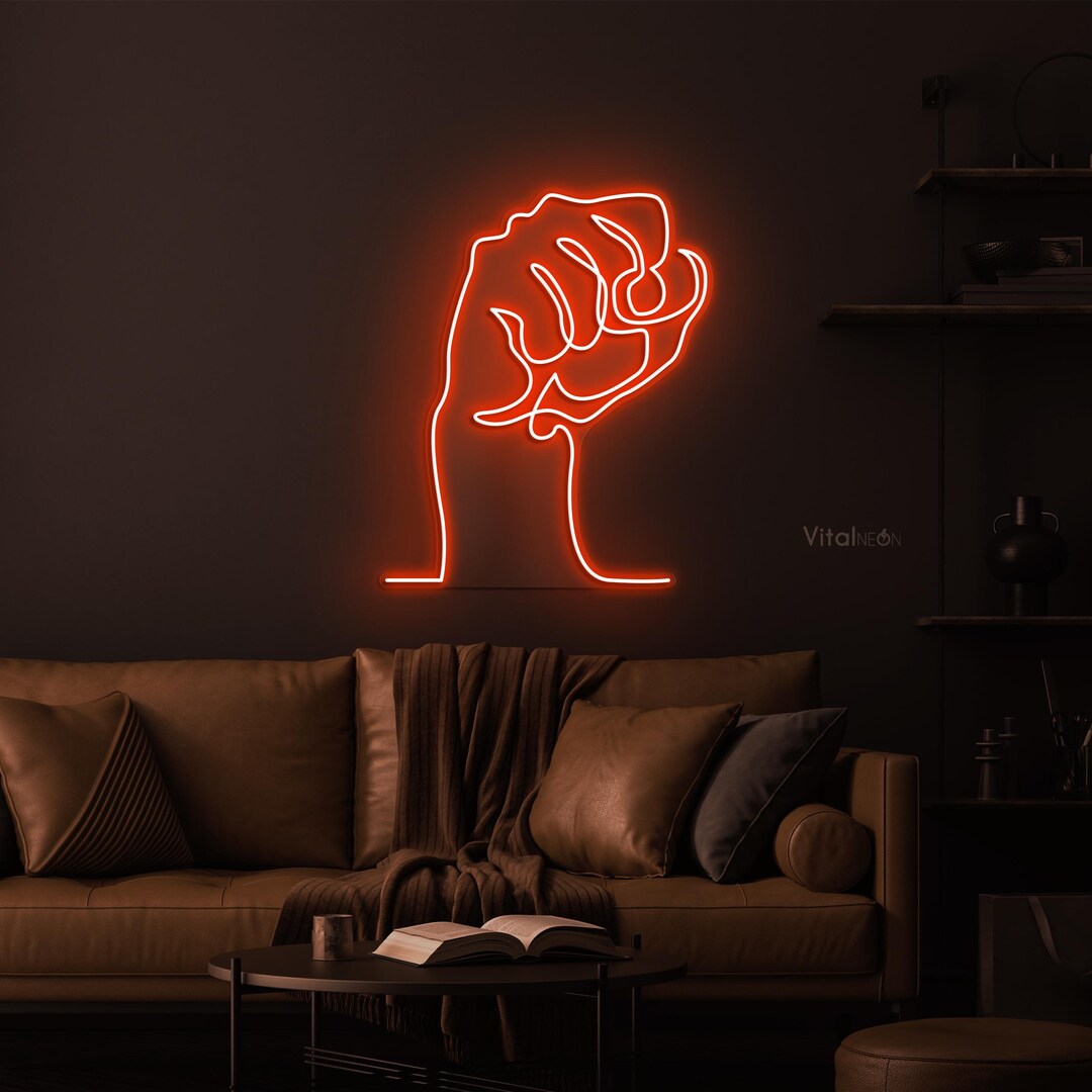 Raised Hand Neon Sign, Fist Hand LED Light, Raised Hand LED Naon Art ...