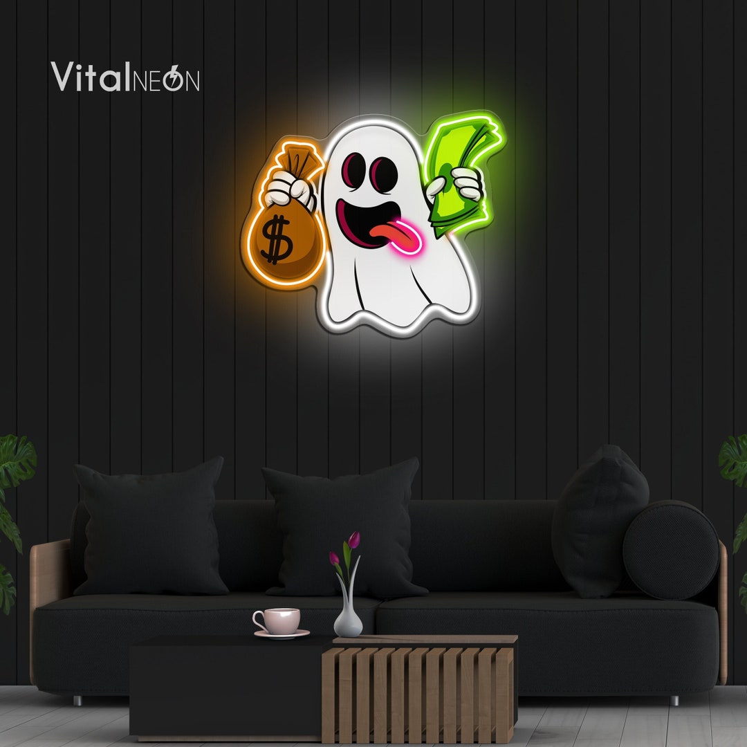 Money Ghost Neon Sign, LED Ghost Pop Art, Money-themed Room Decor ...